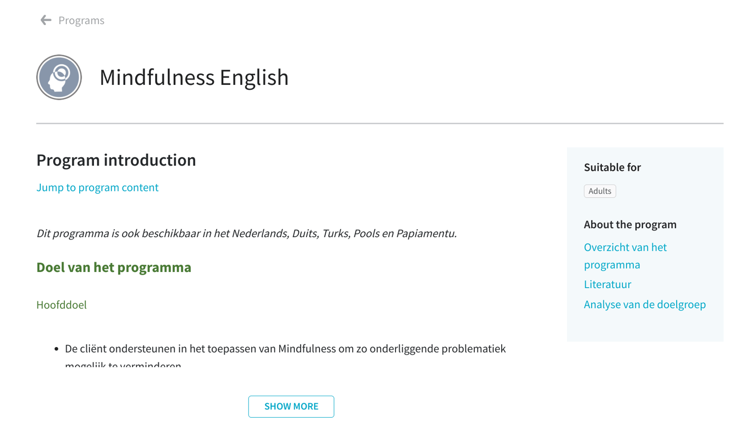 Programs - user guides for professionals